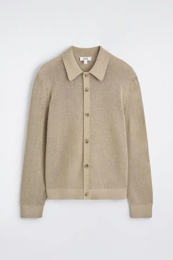 Cos Knitted Cotton-paper Blend Cardigan With Collared Neck