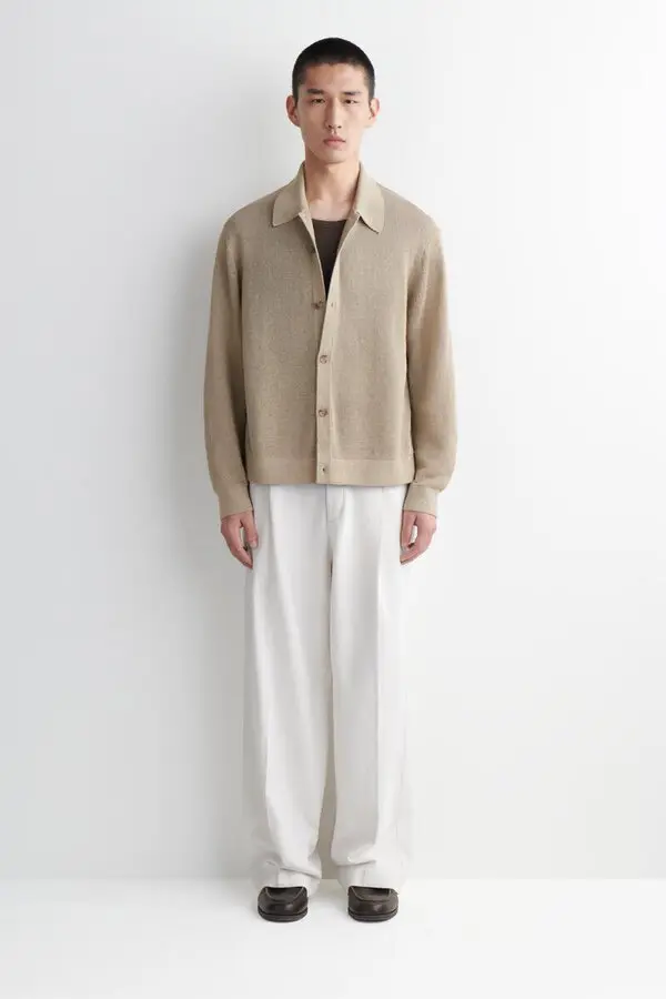 Cos Knitted Cotton-paper Blend Cardigan With Collared Neck