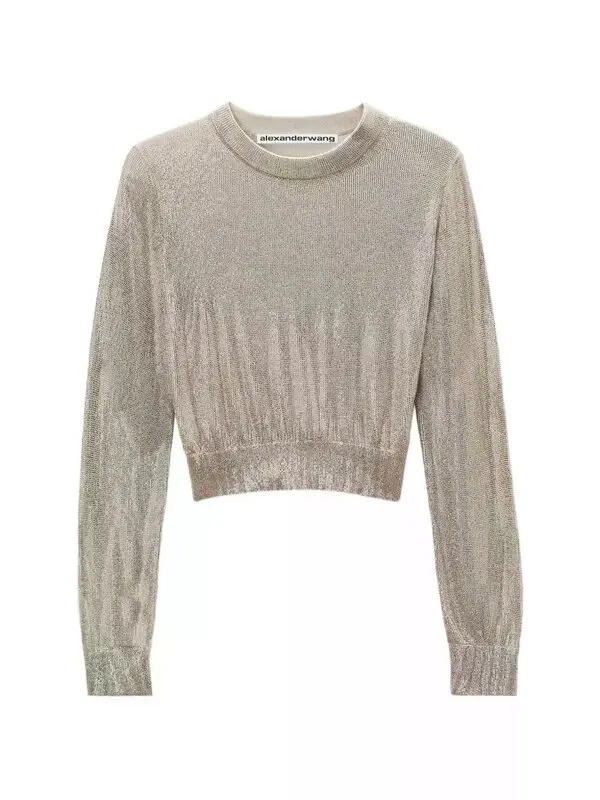 Alexander Wang Embellished Crewneck Long Sleeve Crop Top