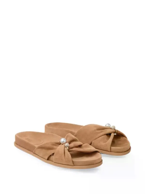 JIMMY CHOO Rafi Flat Sandals With Pearl And Crystal Embellishments - Neutrals