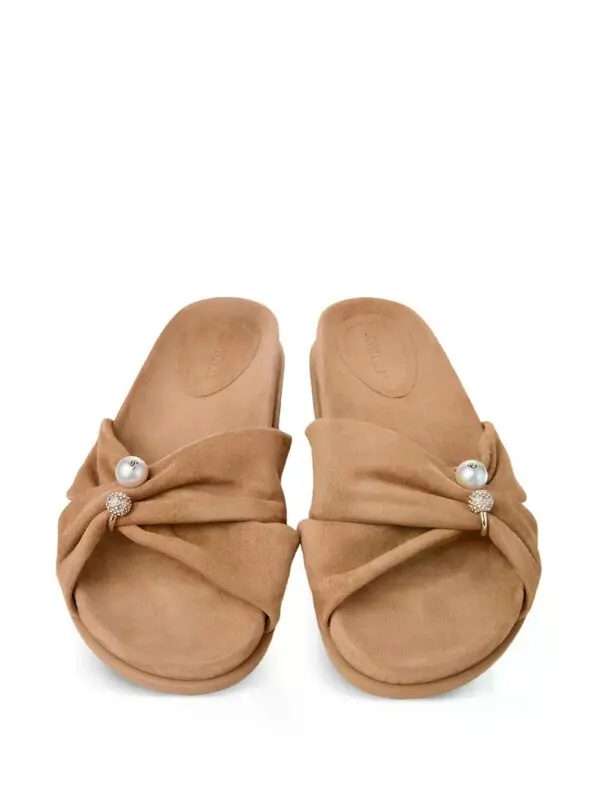 JIMMY CHOO Rafi Flat Sandals With Pearl And Crystal Embellishments - Neutrals