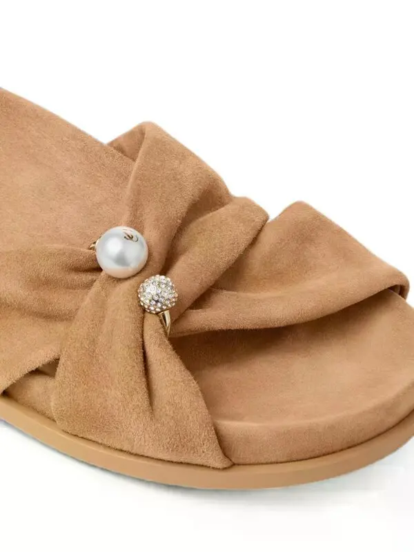 JIMMY CHOO Rafi Flat Sandals With Pearl And Crystal Embellishments - Neutrals