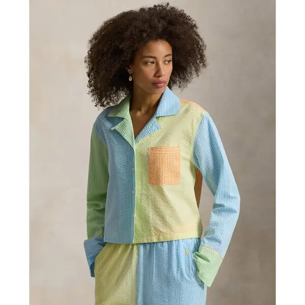 Ralph Lauren Color-blocked Seersucker Pajama Set