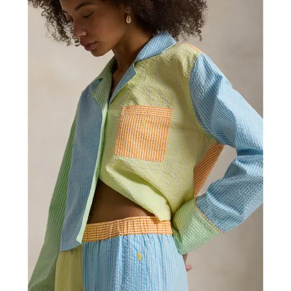 Ralph Lauren Color-blocked Seersucker Pajama Set