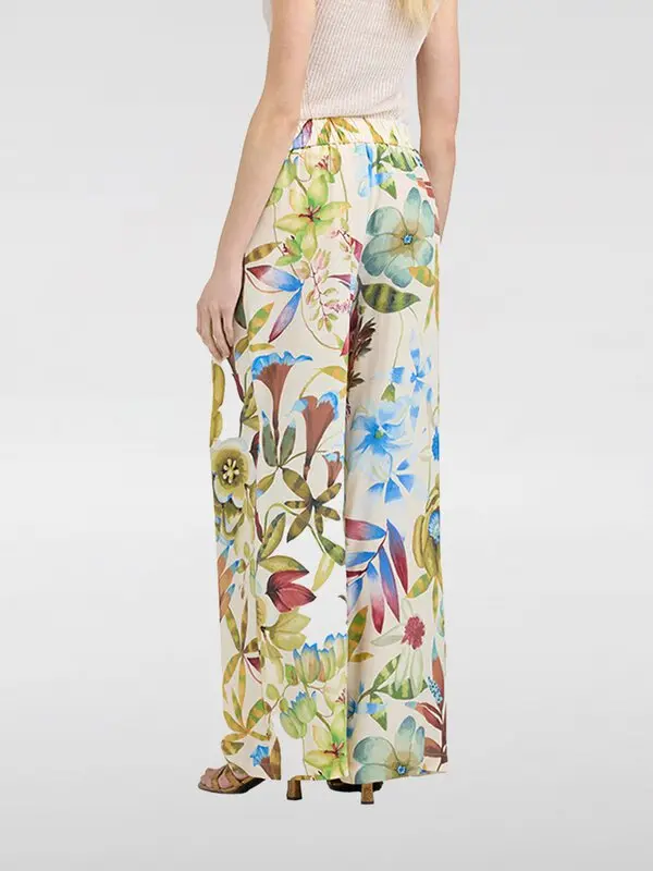 Momoni High-waisted Floral Print Silk Palazzo Trousers