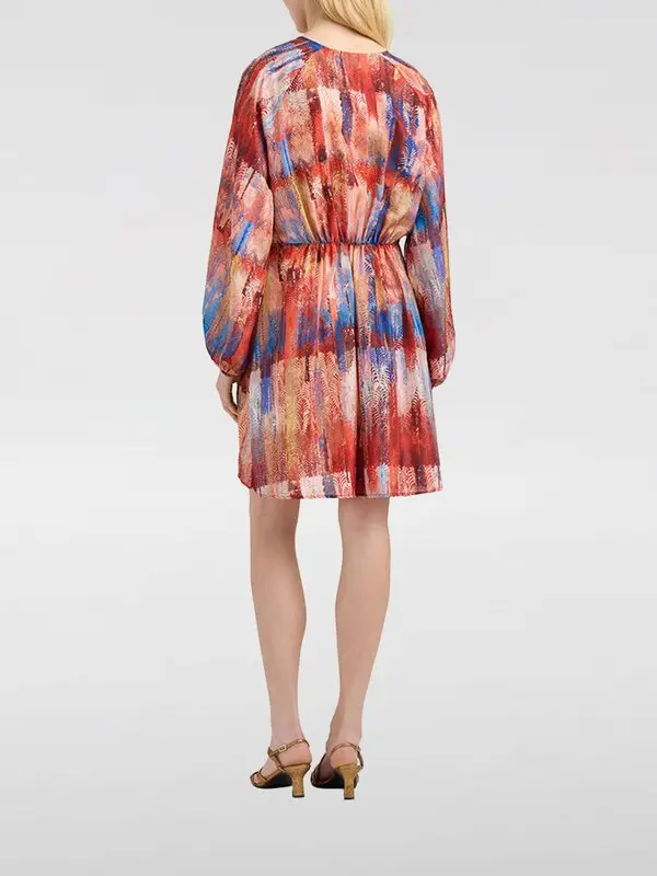 Momoni Abstract Print Silk Mini Dress With V-neck And Long Sleeves