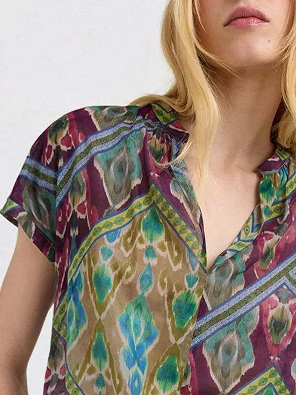 Momoni Short Sleeve Ethnic Print Cotton Shirt