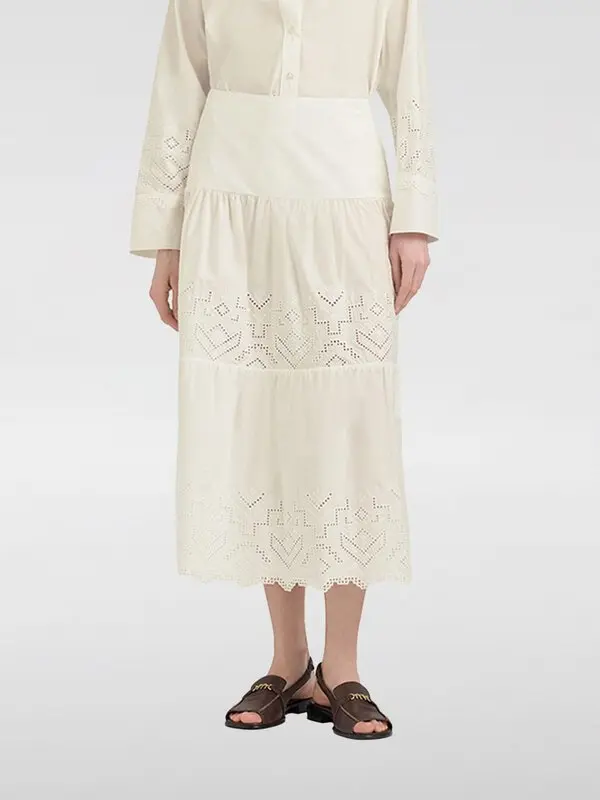 Momoni Cotton Midi Skirt With Lace Inserts - Cream