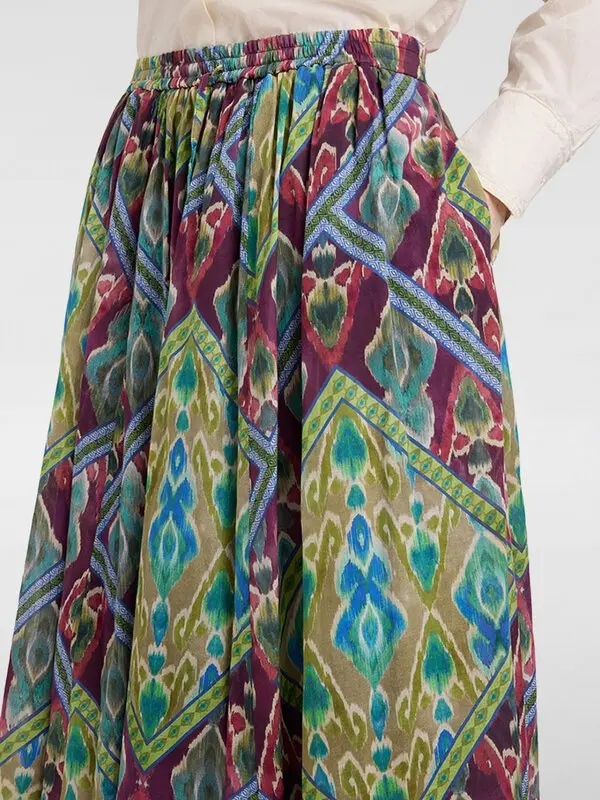 Momoni A-line Ethnic Print Cotton Midi Skirt