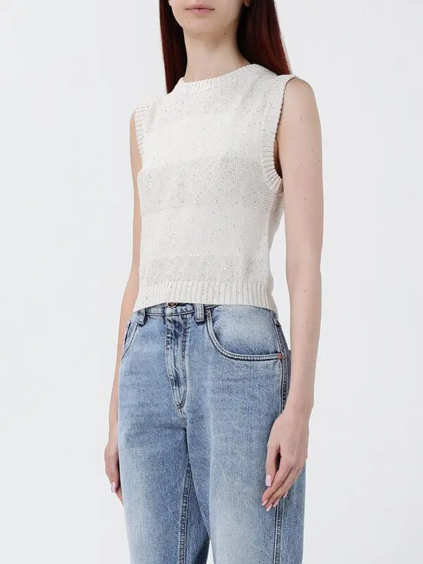 Brunello Cucinelli Sleeveless Knitted Top With Sequin Embellishments