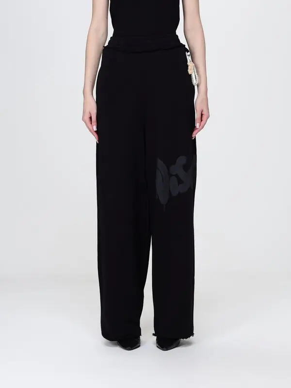 DISCLAIMER High-waisted Wide-leg Cotton Jogging Trousers With Logo Detail - Black