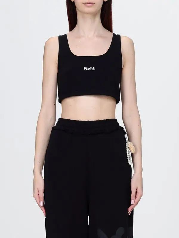 DISCLAIMER Cropped Stretch-cotton Top With Square Neck And Embroidered Logo
