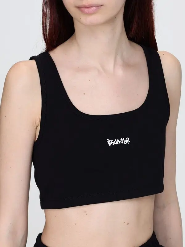 DISCLAIMER Cropped Stretch-cotton Top With Square Neck And Embroidered Logo
