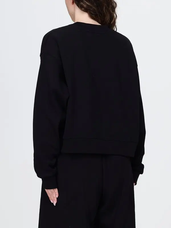 DISCLAIMER Cropped Cotton Jumper With Printed Logo And Crew Neck - Black