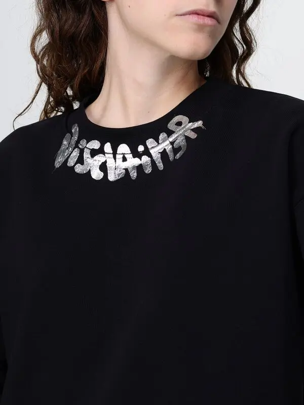 DISCLAIMER Cropped Cotton Jumper With Printed Logo And Crew Neck - Black