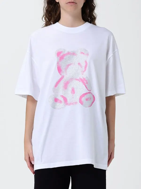 DISCLAIMER Oversized Cotton T-shirt With Teddy Bear Print - White