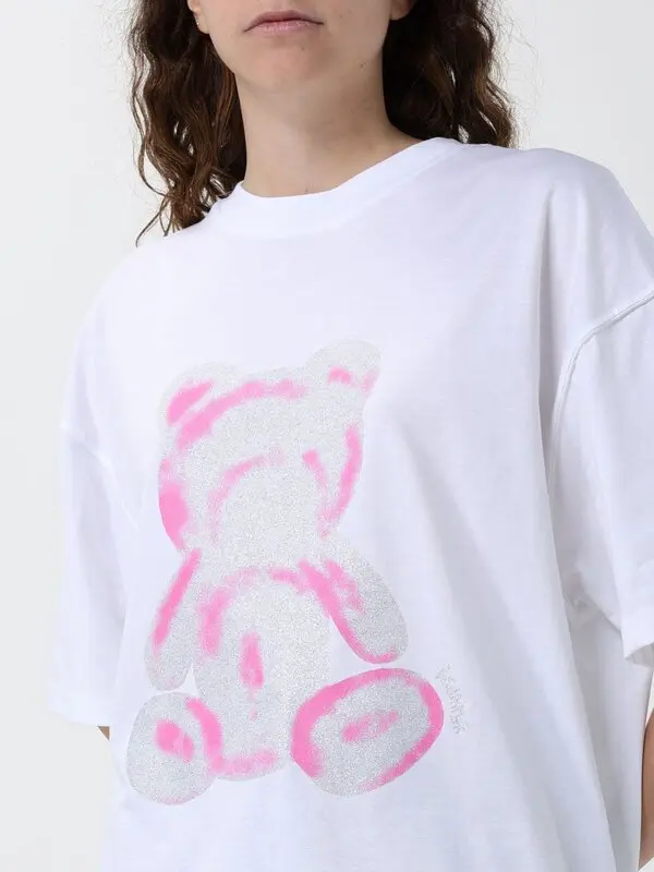 DISCLAIMER Oversized Cotton T-shirt With Teddy Bear Print - White