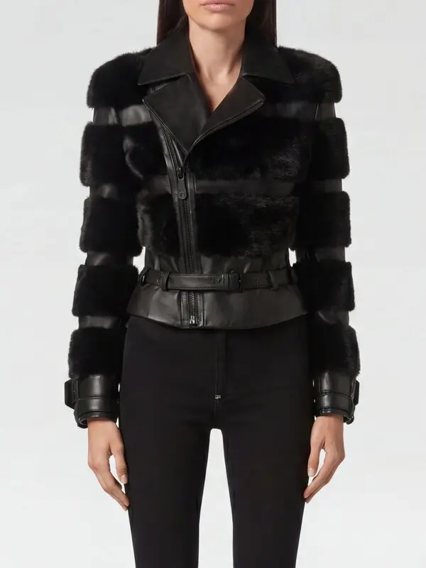 Philipp Plein Nappa Leather Biker Jacket With Mink Fur Details