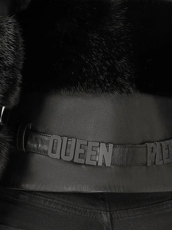 Philipp Plein Nappa Leather Biker Jacket With Mink Fur Details