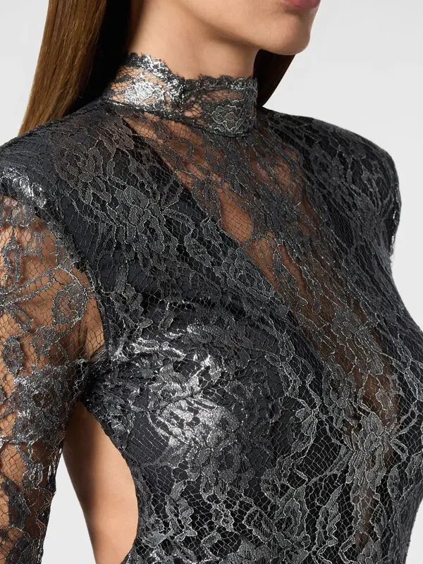 Philipp Plein Long-sleeved Lace Sheath Mini Dress