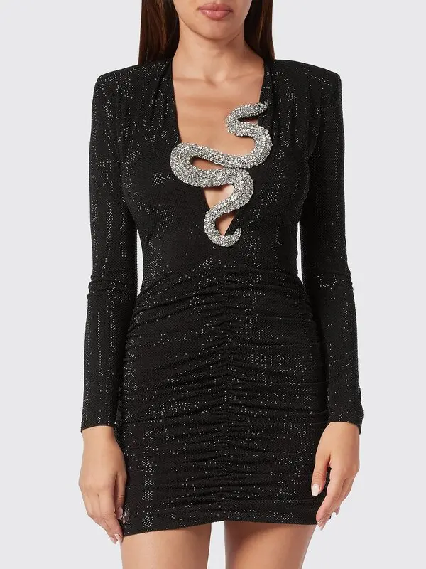 Philipp Plein Slim Fit Deep V-neck Mini Dress - Black