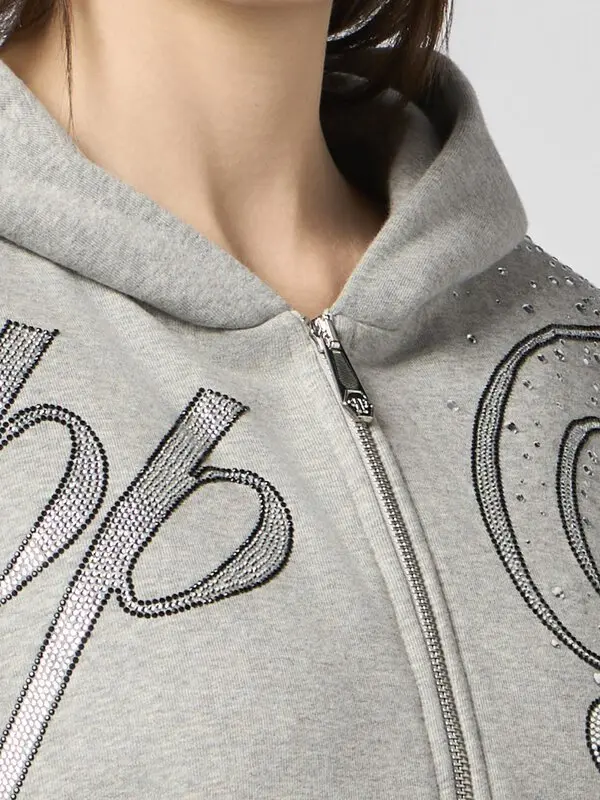 Philipp Plein Cotton Zip-up Hoodie With Rhinestone Embellished Logo
