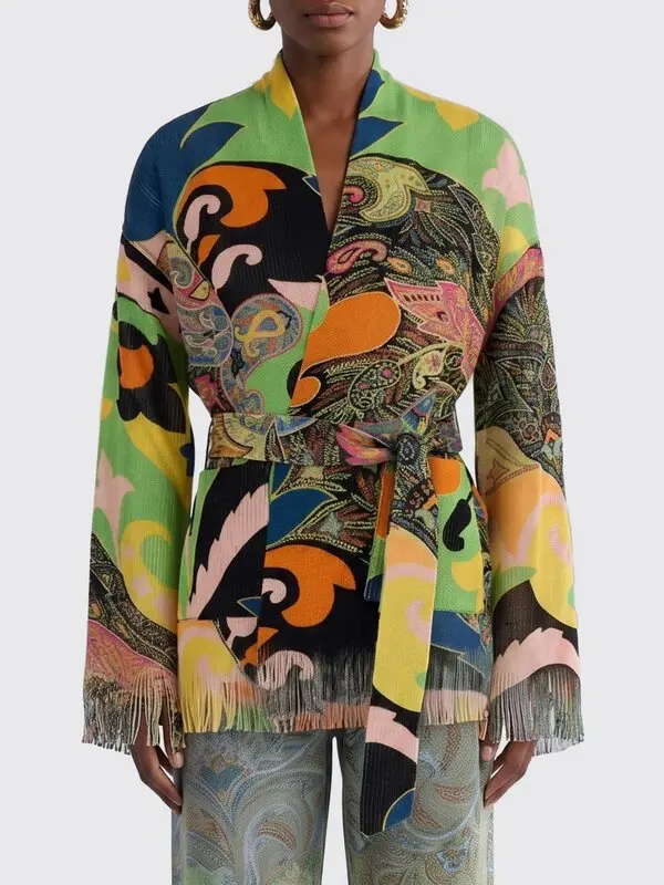 Etro Robe-style Viscose Cardigan With Ethnic Pattern And Fringed Hem - Multicolor