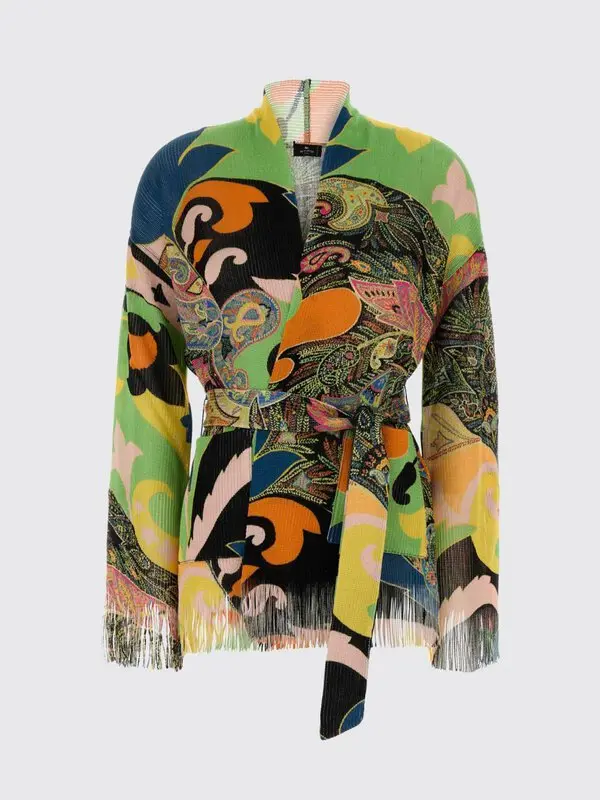 Etro Robe-style Viscose Cardigan With Ethnic Pattern And Fringed Hem - Multicolor