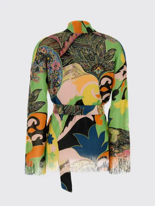 Etro Robe-style Viscose Cardigan With Ethnic Pattern And Fringed Hem - Multicolor