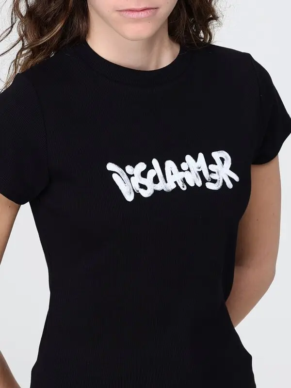 DISCLAIMER Slim Fit Cropped Cotton Jersey T-shirt With Logo Print - Black