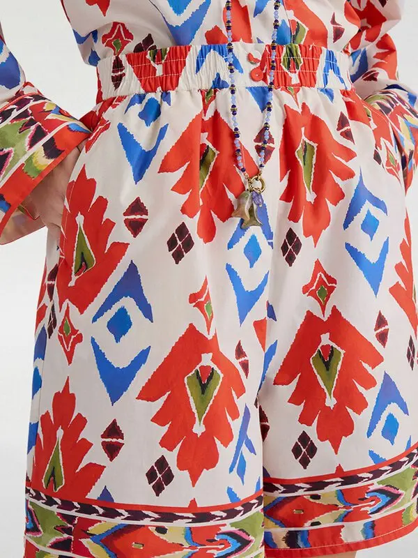 Momoni High-waisted Ethnic Print Cotton Shorts