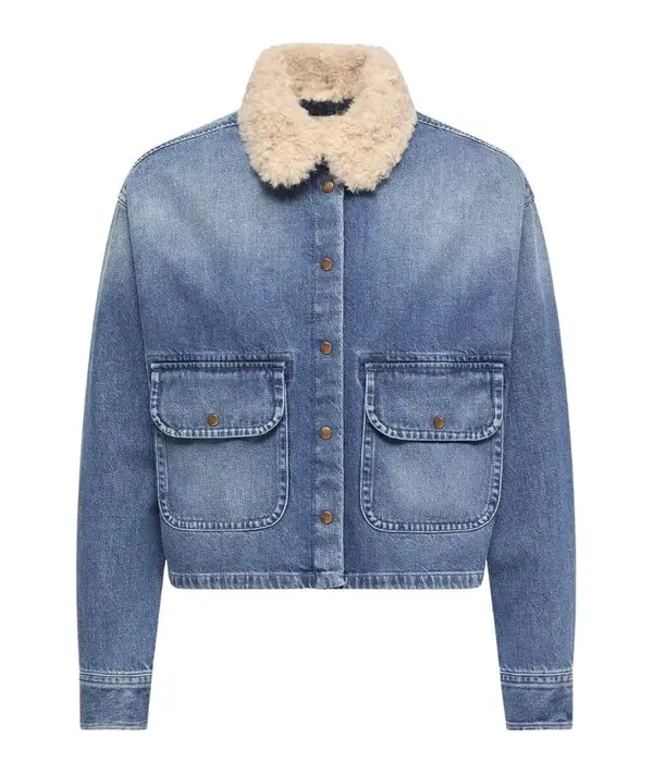 Moncler Teddy Trim Denim Shirt - Blue
