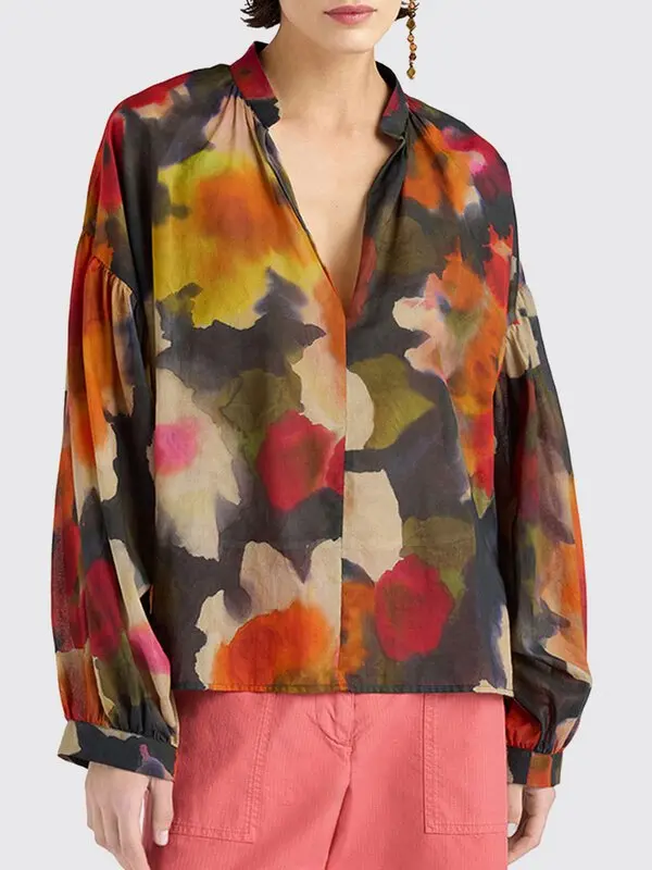 Momoni Floral Cotton Shirt With V-neck