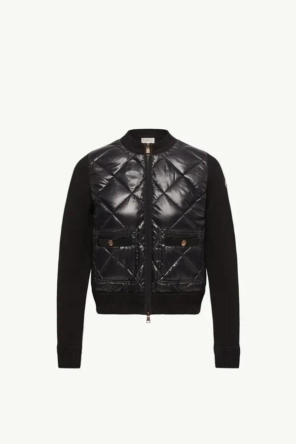 Moncler Cotton Padded Cardigan With Down-filled Front - Black