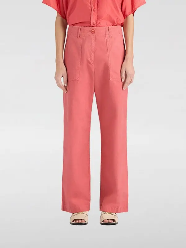 Momoni High-waisted Straight Leg Trousers In Stretch Cotton With Patch Pockets