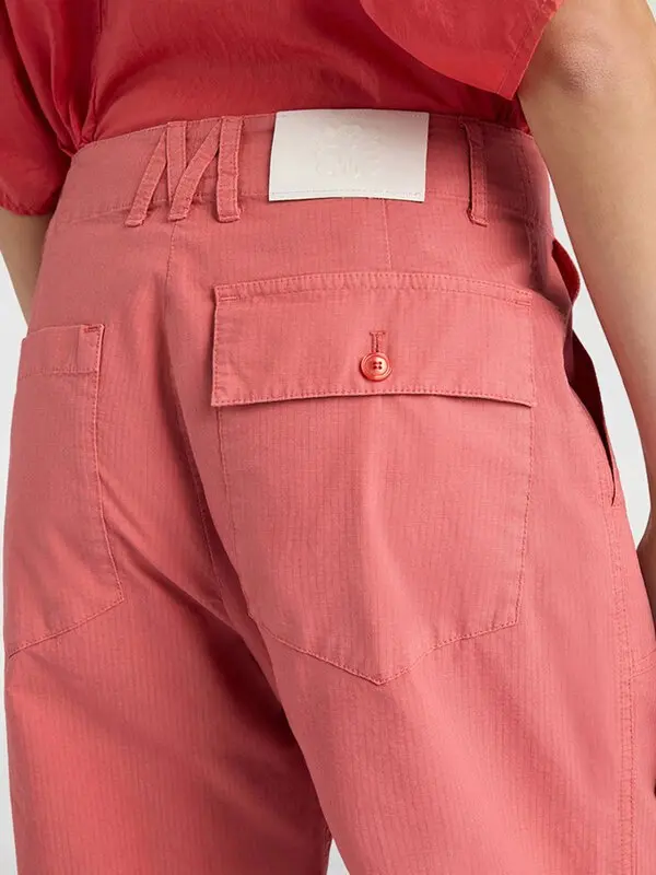 Momoni High-waisted Straight Leg Trousers In Stretch Cotton With Patch Pockets