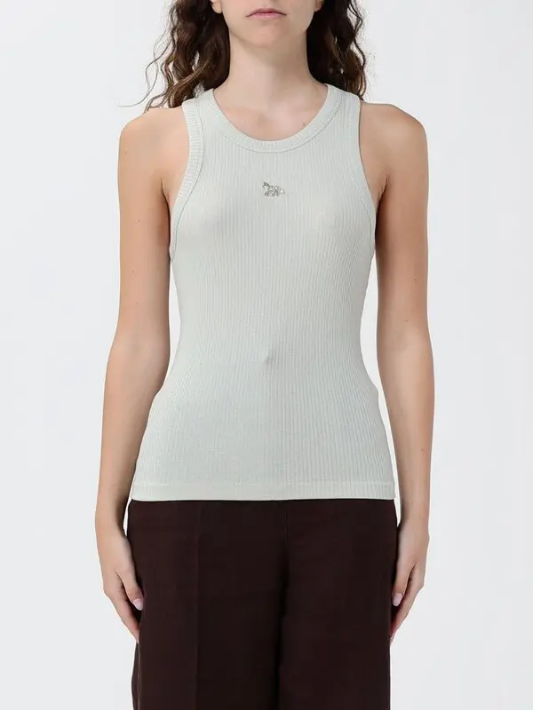 Maison Kitsuné Ribbed Tank Top With Embellishment - Grey