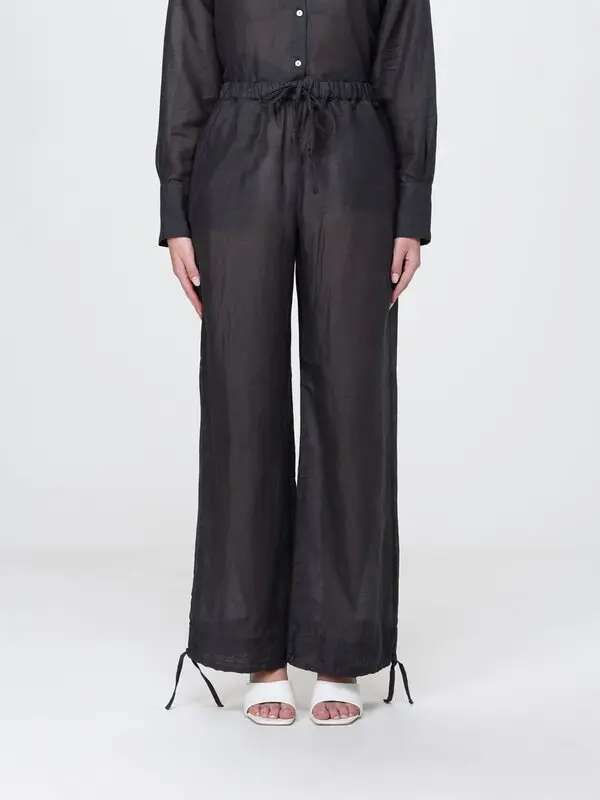 120% Lino Palazzo Trousers - Charcoal