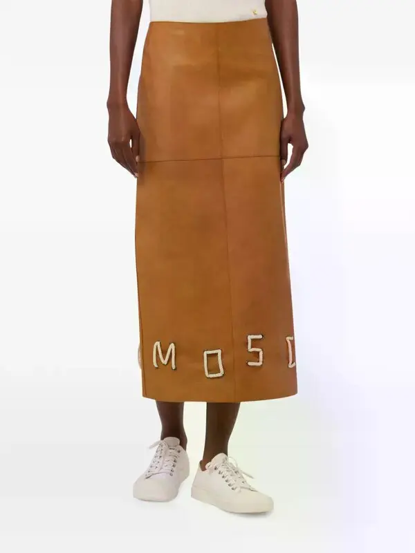 Moschino Rope Logo Leather Midi Skirt