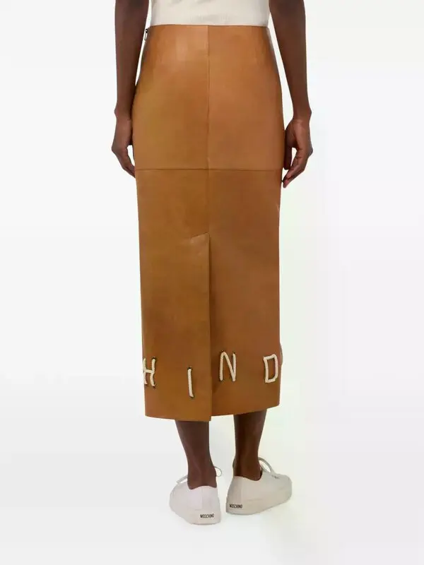 Moschino Rope Logo Leather Midi Skirt