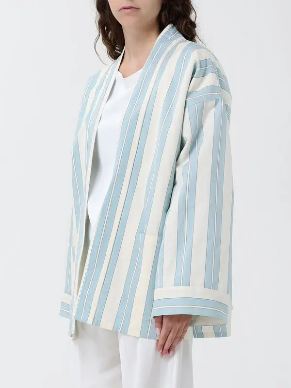 FORTE_FORTE Striped Cotton And Linen Blend Kaftan Jacket - Gnawed Blue