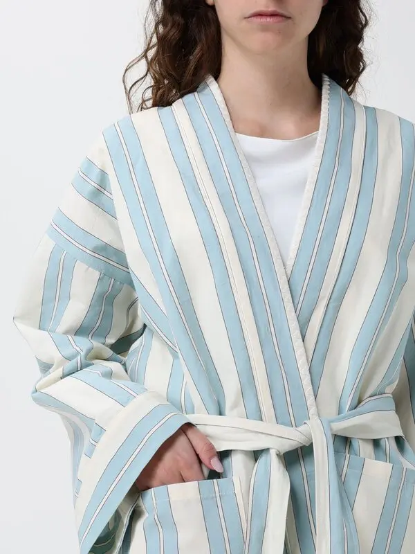 FORTE_FORTE Striped Cotton And Linen Blend Kaftan Jacket - Gnawed Blue