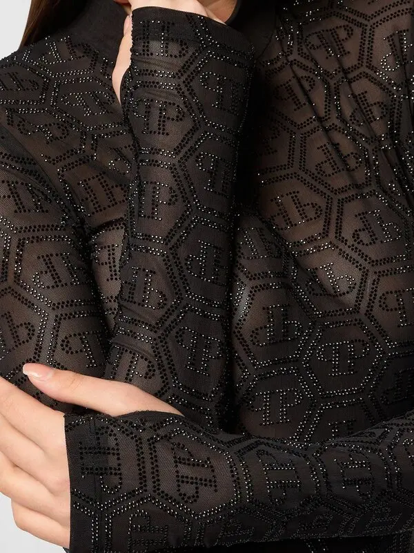 Philipp Plein Embellished Sheer Long Sleeve Mini Dress