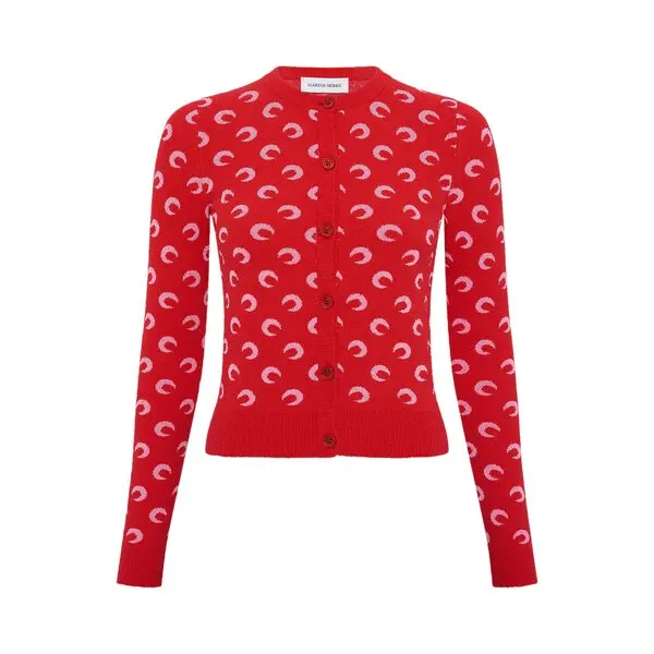 MARINE SERRE Moon Jacquard Bouclette Long-sleeve Cardigan - Red