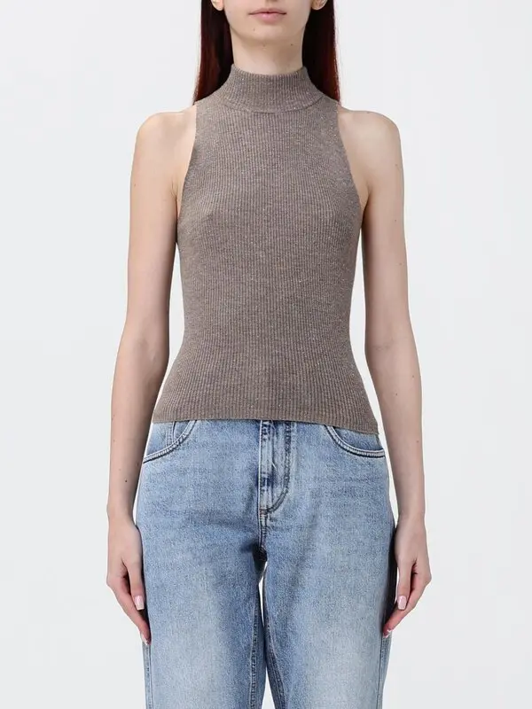 Brunello Cucinelli Knitted Mock Neck Top - Brown