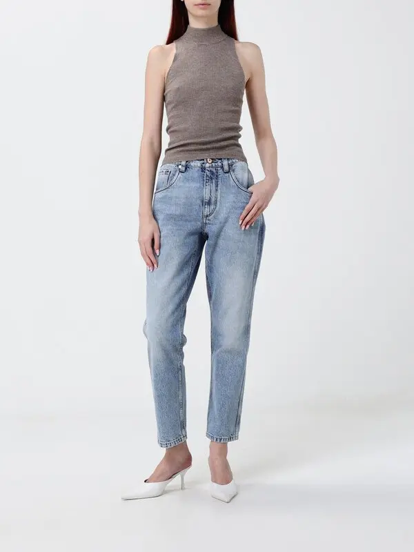 Brunello Cucinelli Knitted Mock Neck Top - Brown