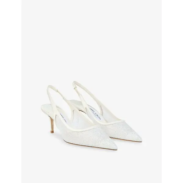JIMMY CHOO Love 85 Glitter Slingback Woven Heeled Courts - Ivory