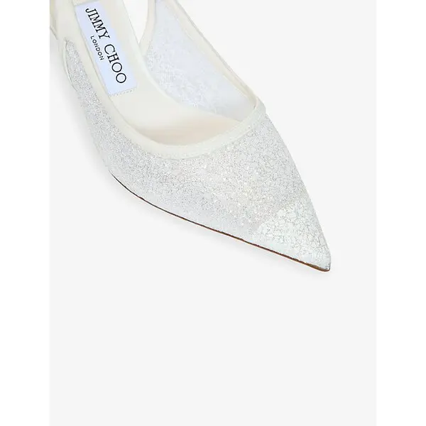 JIMMY CHOO Love 85 Glitter Slingback Woven Heeled Courts - Ivory