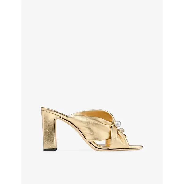 JIMMY CHOO Rafi 85 Metallic Leather Heeled Mules