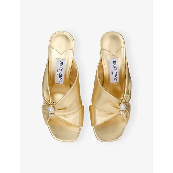 JIMMY CHOO Rafi 85 Metallic Leather Heeled Mules